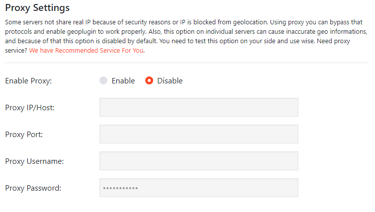 Proxy Settings - Geo Controller